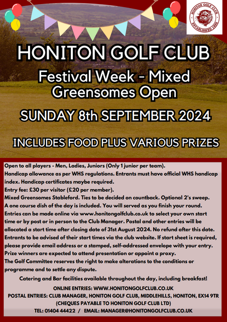 FESTIVAL WEEK - Mixed Greensomes Open - Competition Details